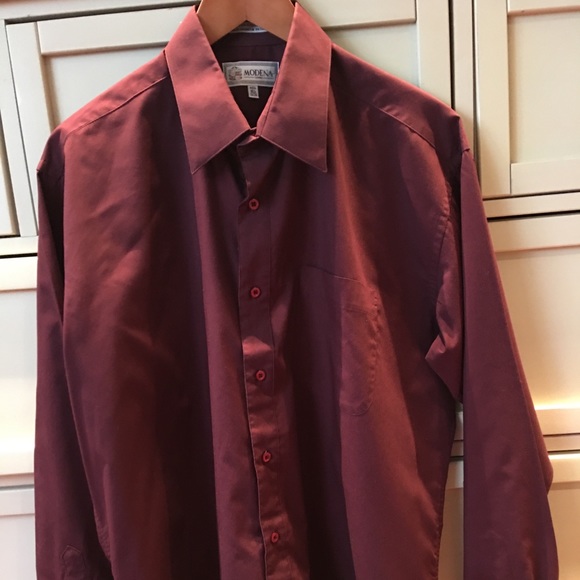 Modena | Shirts | Mens Burgundy Dress Shirt By Modena Regular Fit ...